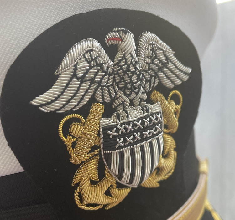Hand Embroidered Gold Bullion Navy Officer Crest with Cap Band for Com ...